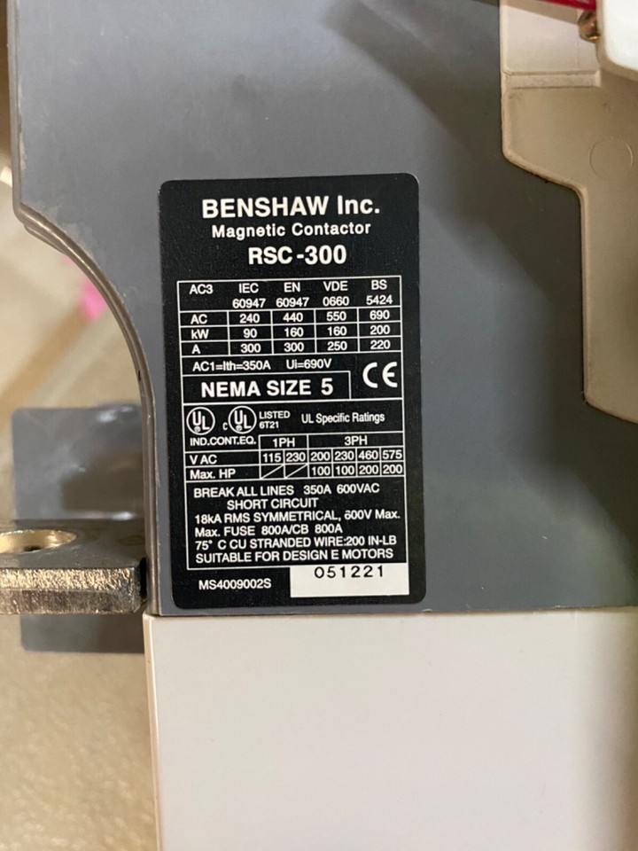 BENSHAW RSC-300-200 350 A MAGNETIC CONTACTOR 600V 200 HP 100-240V COIL ...