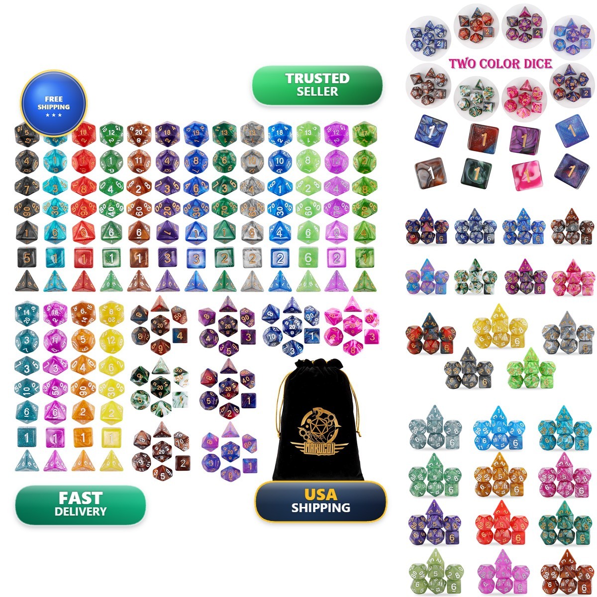 Surhugvy Polyhedral Dice Set 25 x 7 (175 Pieces) DND Dice Storage Pouch ...