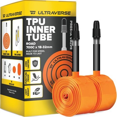 Ultraverse TPU Road Bike Inner Tube 700 x 18-32 with 45mm Valve, Orange ...