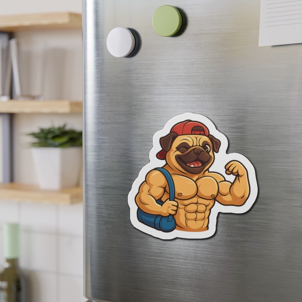 Die-Cut Fridge Magnet Buff Pug Bodybuilding Champion | eBay