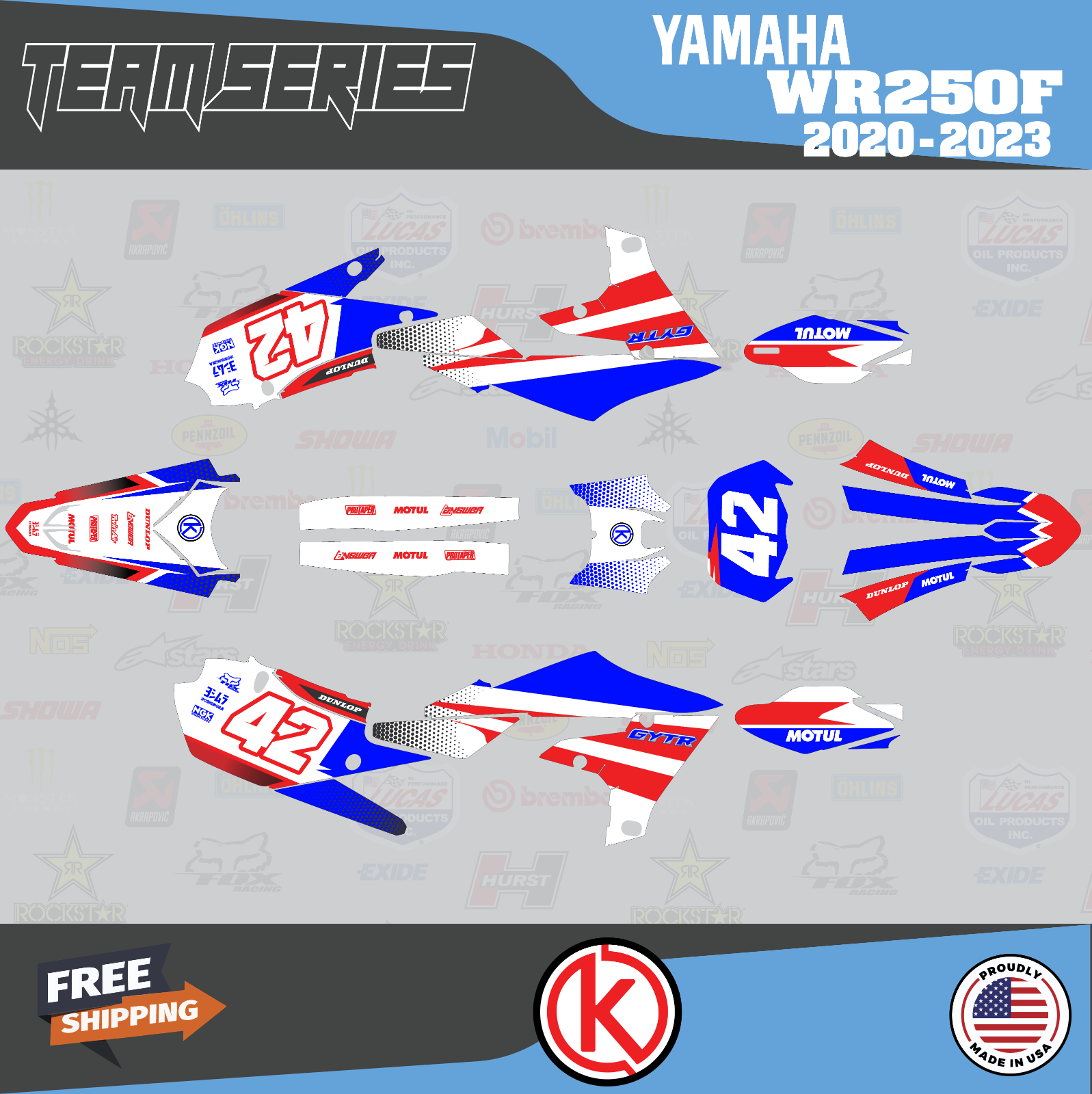 Graphics Kit for Yamaha WR250F 2020 2021 2022 2023 Team Series - Red ...