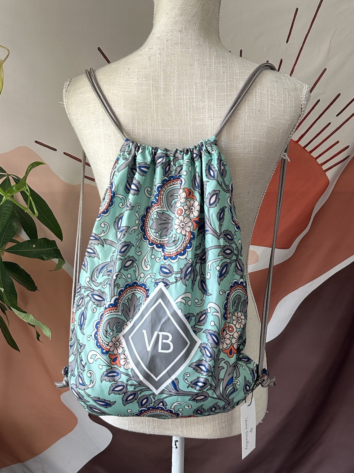 NWT Vera Bradley FAN FLOWERS Drawstring Backsack Lightweight Tote Bag ...