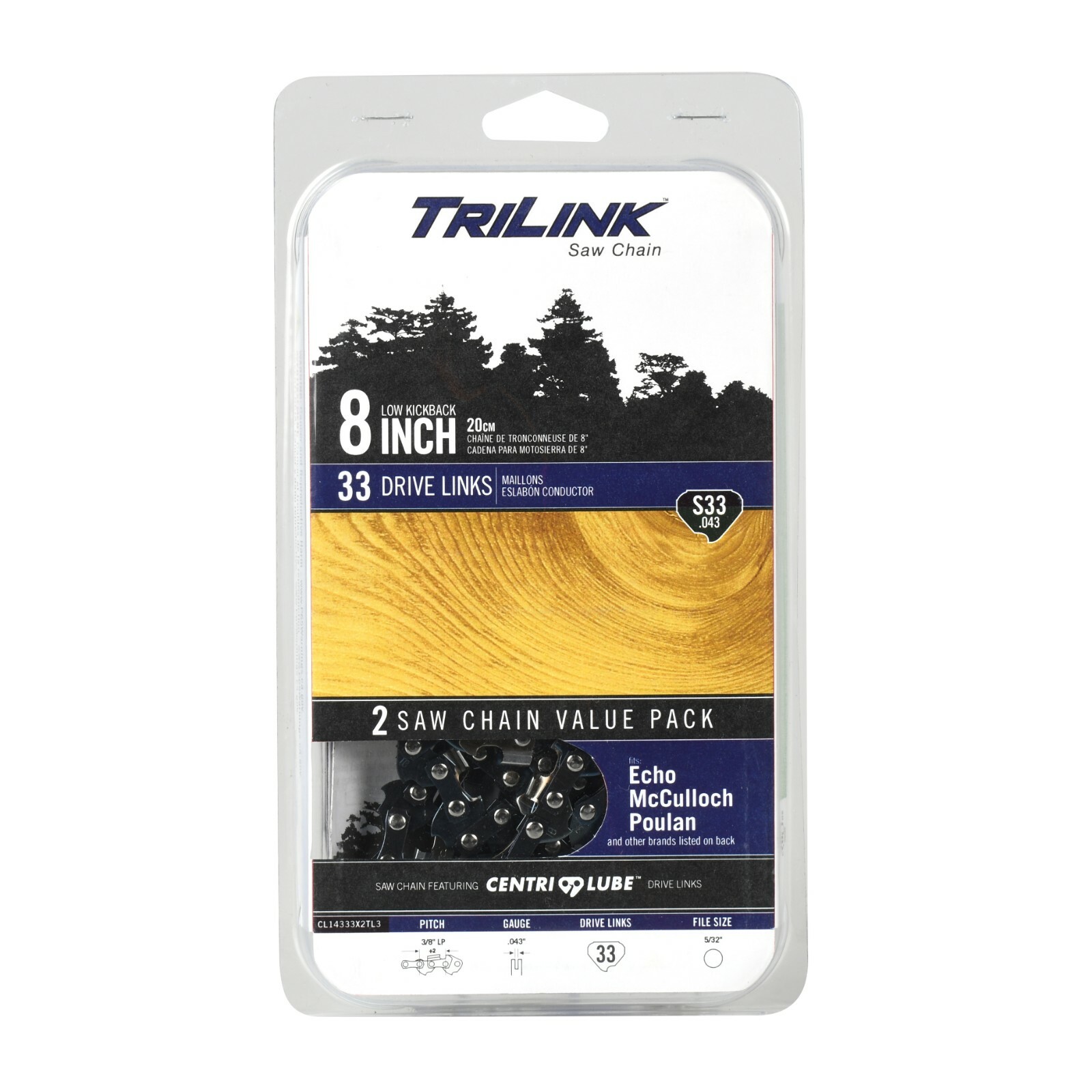 2-Pack TriLink Saw Chain 8/10/12/14/16/18 Fil 5/32" 3/8" LP .043/.050 ...