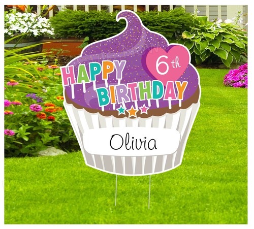 Happy Birthday Cupcake Lawn Sign, Personalized Name Yard Party ...