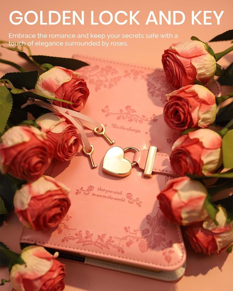 6x8 '' Diary with Lock & Keys for Girls Gift Ideas, 360 Gold Edged ...