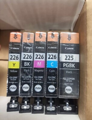 Genuine Canon Ink 5 Cartridges: 225 PGBK, 226M, 226Y, 226C, 226BK. New ...