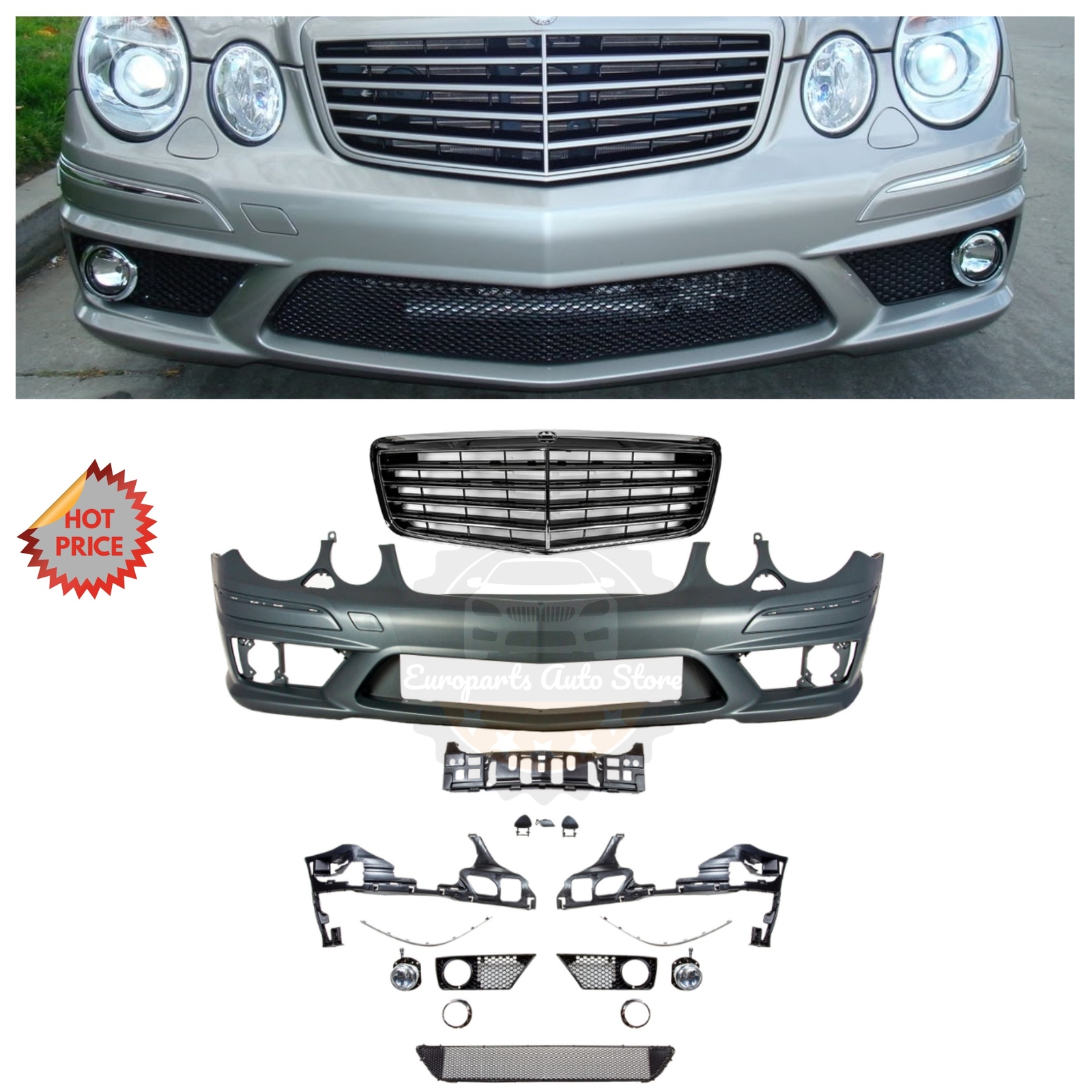 SUVNEER W211 E63 FRONT BUMPER W/ FL GRILLE FOR 03-09 W211 E CLASS SEDAN ...
