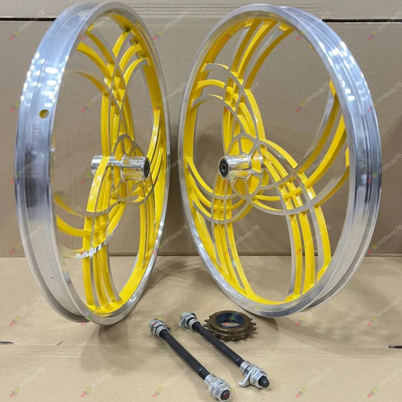 Pair of 20" Bicycle Mag Wheels Set 6 SPOKE YELLOW FOR GT DYNO HARO ...