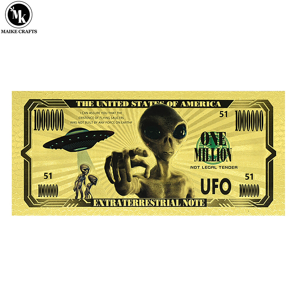 10Pcs UFO One Million Dollars Gold Foil Banknote Alien Plastic Money ...