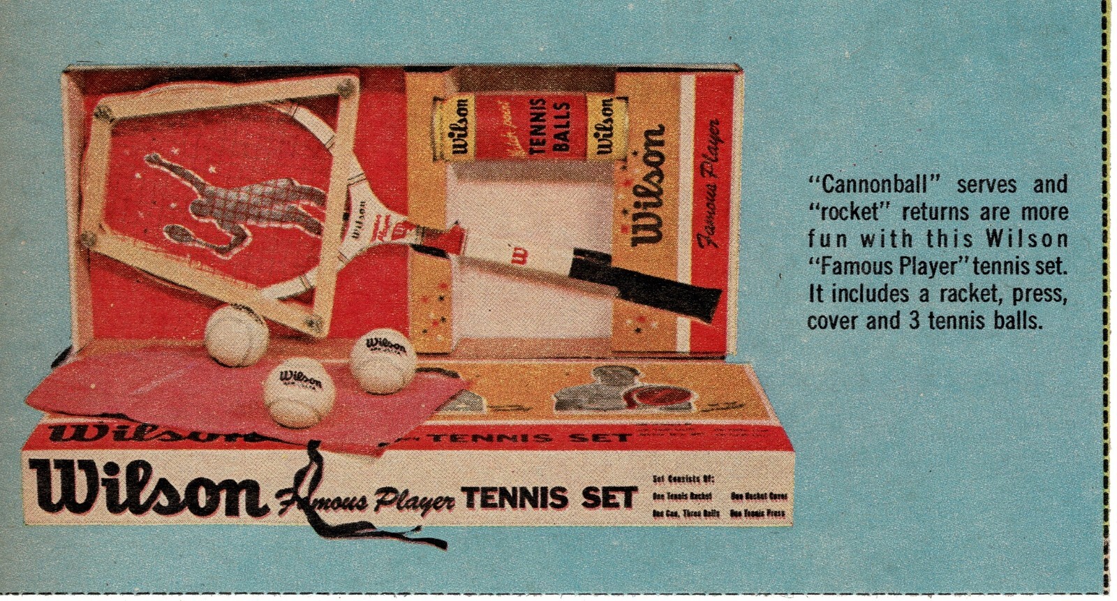 1965 WILSON Famous Player Tennis Racket set Vintage Print Ad | eBay