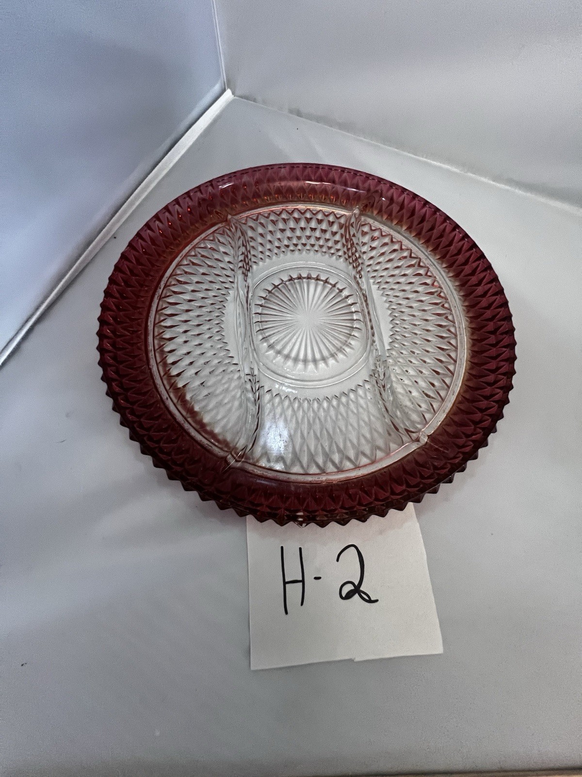 12" Divided Ruby Red Indiana Glass Diamond Point Flash Glass Serving ...