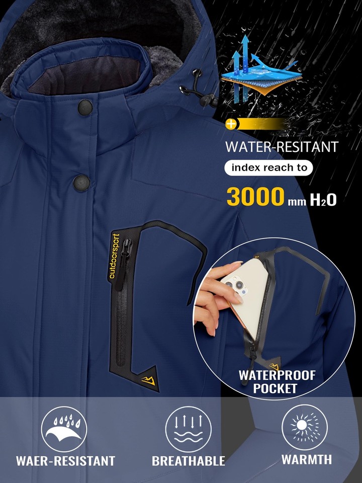Women's Waterproof Ski Snow Jacket Winter Fleece Coat Outdoor Walking ...