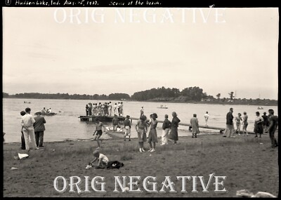 1930s Photo Neg Hudson Lake IN Indiana ICRR Picnic Day at the Beach 5x7 ...