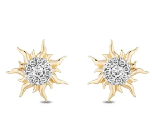 14K Yellow Gold Plated Simulated Diamond Rapunzel Sun Stud Earring For Gift | eBay
