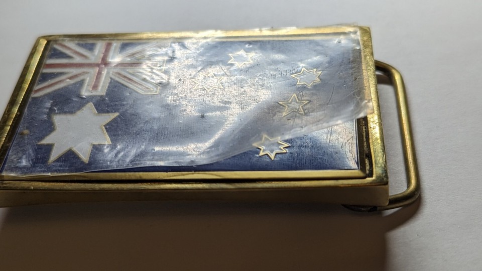 VINTAGE AUSTRALIAN FLAG BELT BUCKLE SOLID BRASS BY WASTED BELTS TORONTO ...