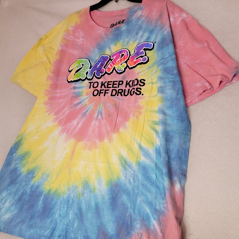 DARE TO KEEP KIDS OFF DRUGS 2XL Pink Blue Tie Dye Shirt Mens Casual ...