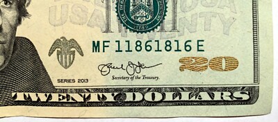 $20 Dollar Bill 2013 Circulated Fancy Serial Number MF 11 861 816 E | eBay