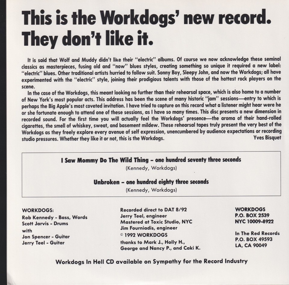 workdogs electric mutt 7" w/ Jon Spencer & jerry teel | eBay