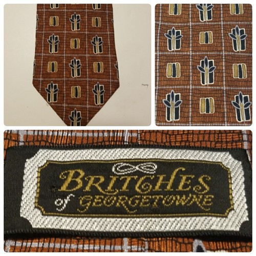Britches Of Georgetown Geometric 100% Silk Neck Tie Rusty Red Made in ...