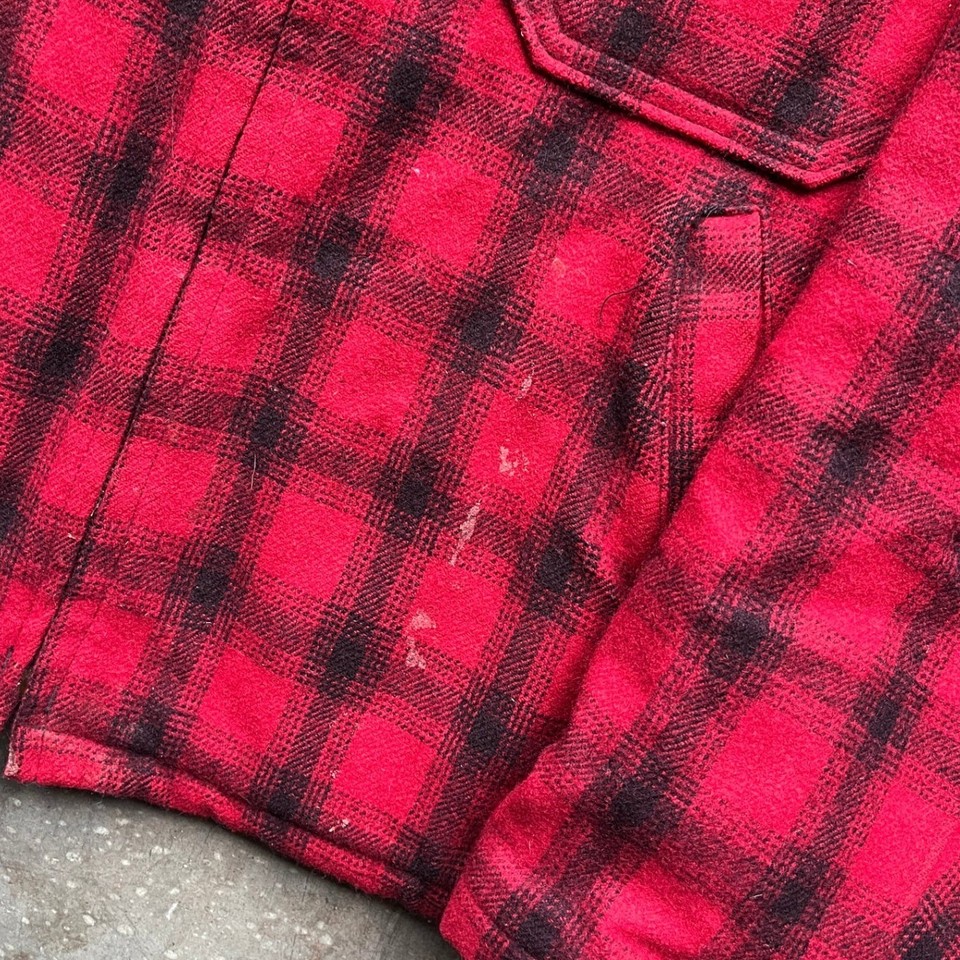 VTG Woolrich Buffalo Plaid Wool Jacket Men's Red Black Zip Up ...