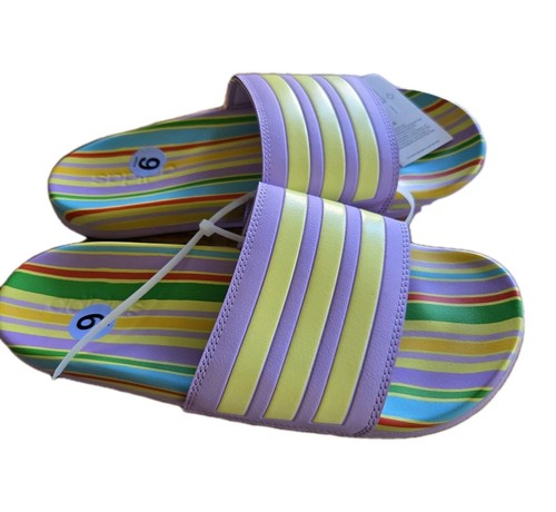 Adidas Women's Adilette Comfort Striped Open Toe Slides Multicolor Size ...