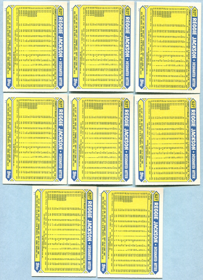 Lot of 8 1987 Topps Traded #52T Reggie Jackson NM-MT Oakland A's *25656 ...