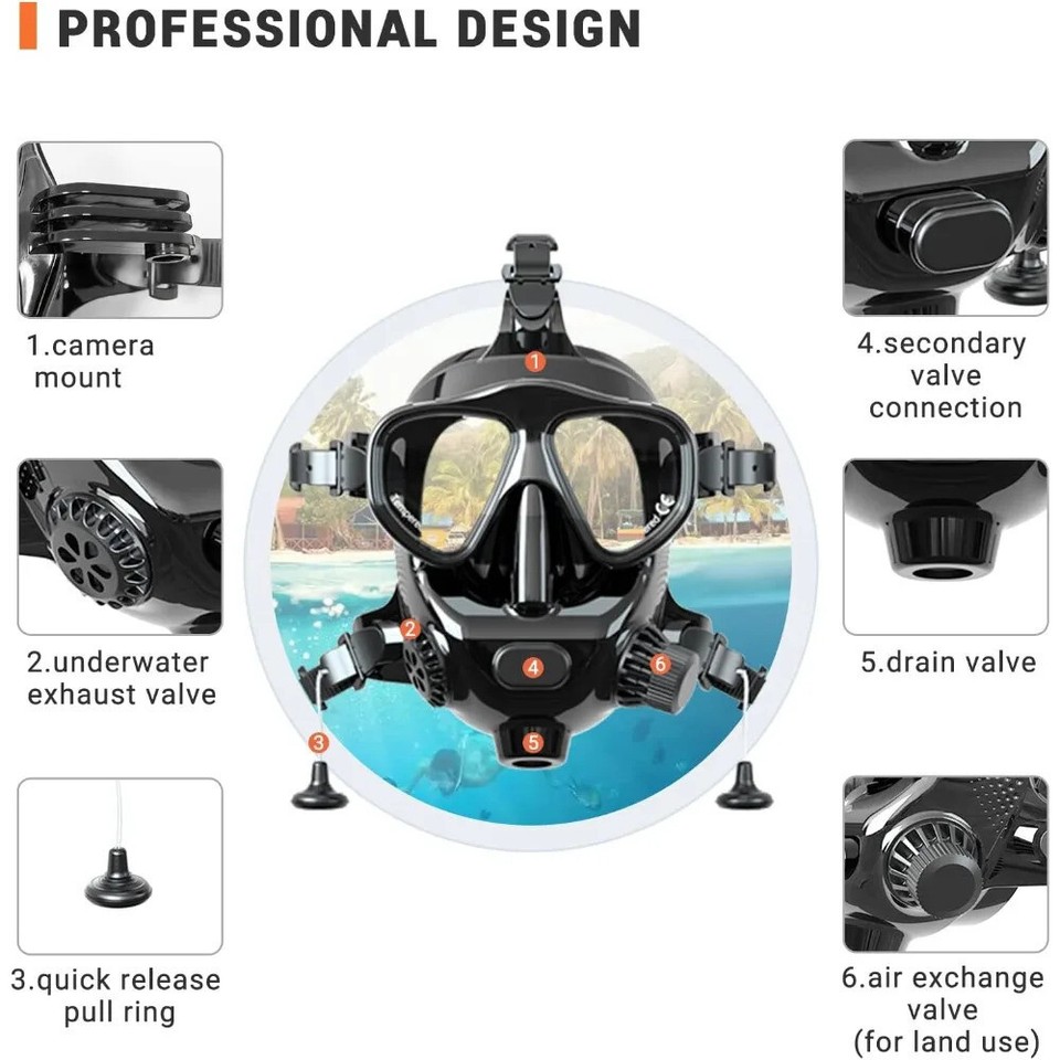 Full Face 180° View Panoramic Diving Mask for Scuba Dive Mask with ...