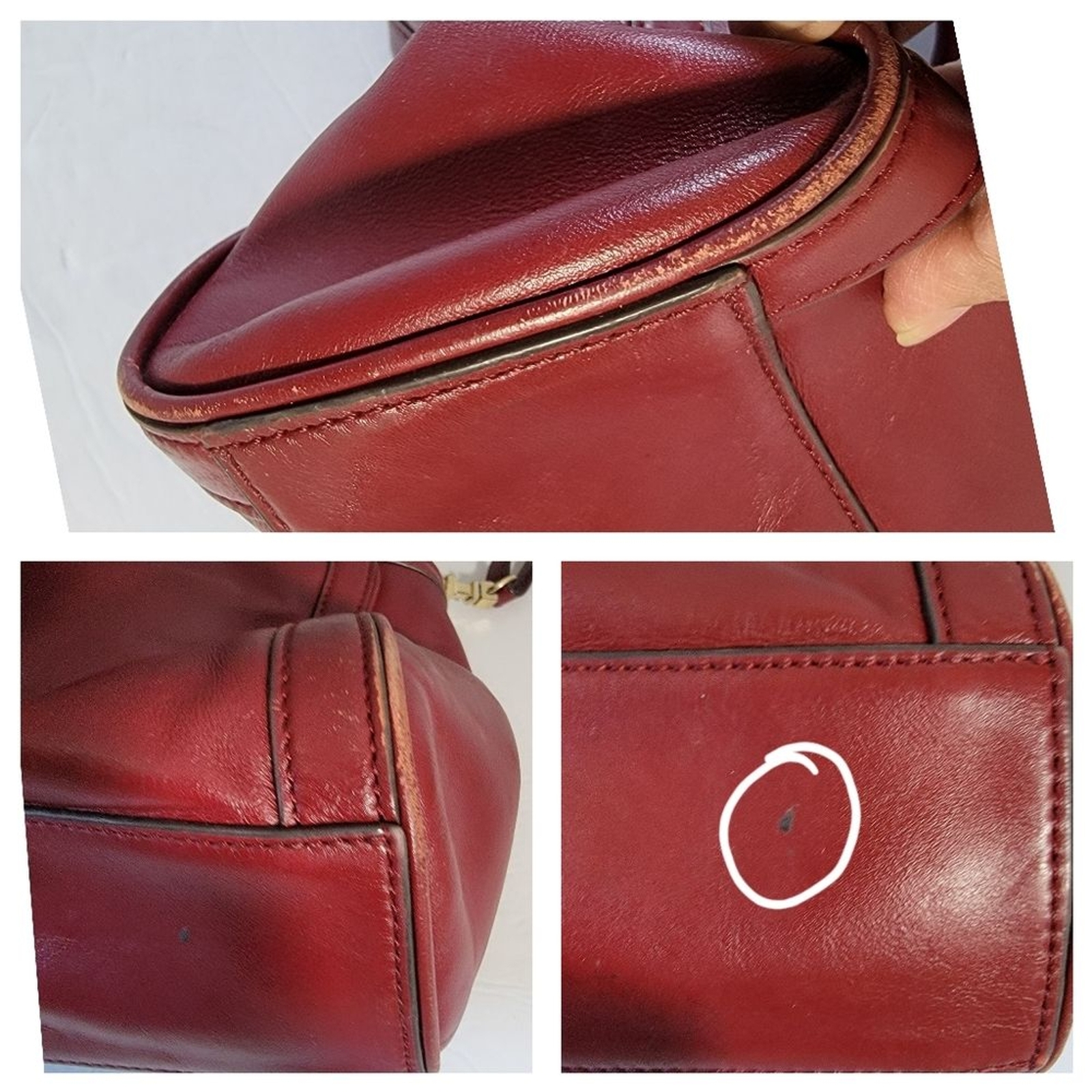 TORY BURCH Women Red Leather Slink Tote Bag Double Handle Sz Large ...