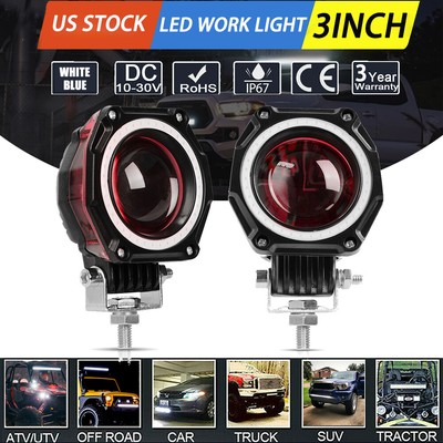 2x 3inch 70W LED Work Driving Light Spot Offroad Round ATV Truck Blue ...