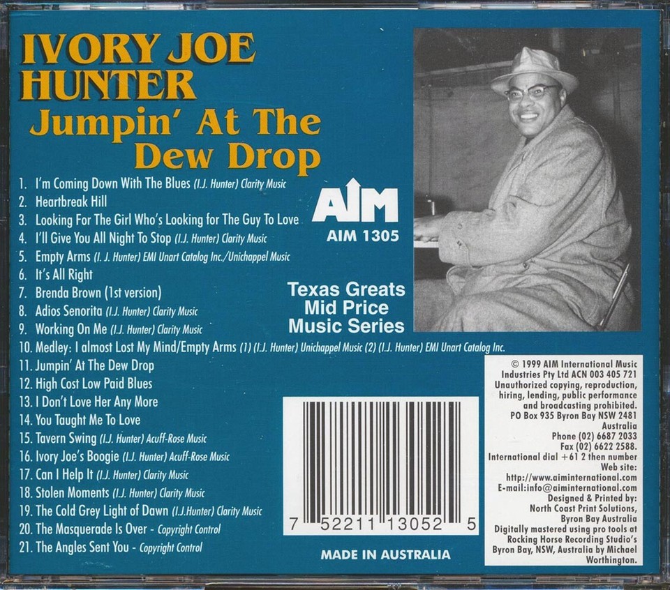 Ivory Joe Hunter - Jumpin At The Dew Drop 21 tracks - 752211130525 - CD ...