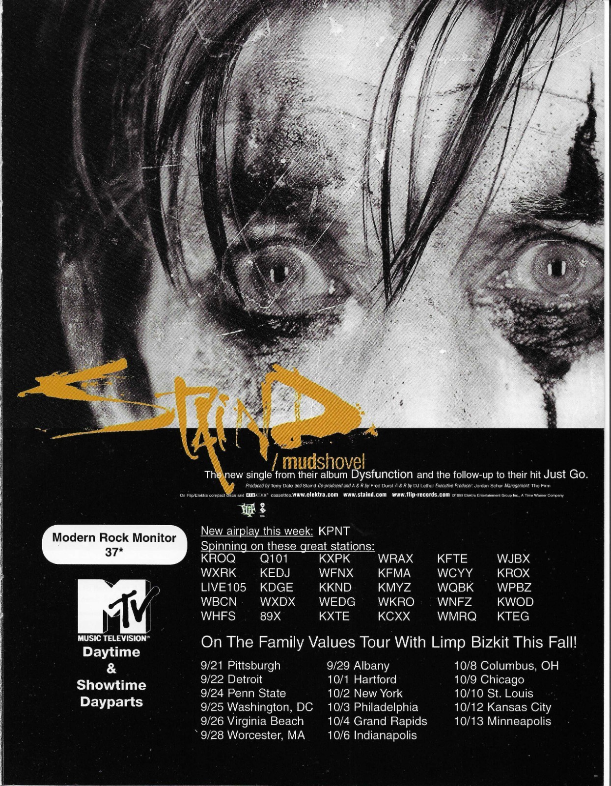 Aaron Lewis STAIND Vintage 1999 Mudshovel PROMO TRADE AD Poster 4 ...