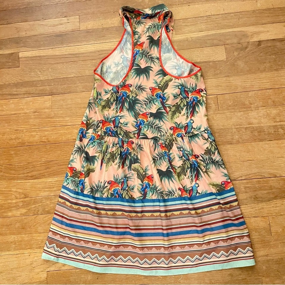 Dream Daily paisley button-down collared tank parrot bird mini dress ...