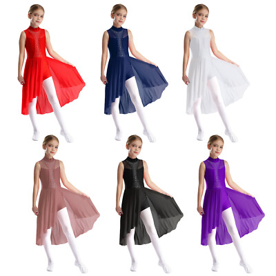 Kids Girls Dance Dress Cutout Back Dancewear Ballroom Dresses Ballerina ...