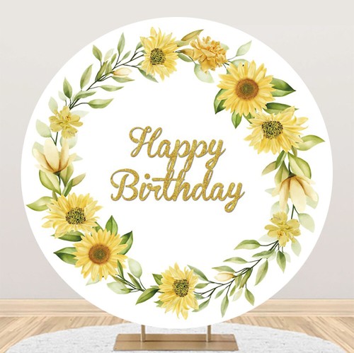 Round Sunflower Flower Birthday Backdrop Photo Background Booth Studio ...