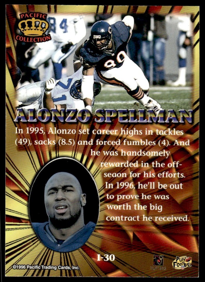 1996 Pacific Invincible Alonzo Spellman Chicago Bears #I-30 | eBay