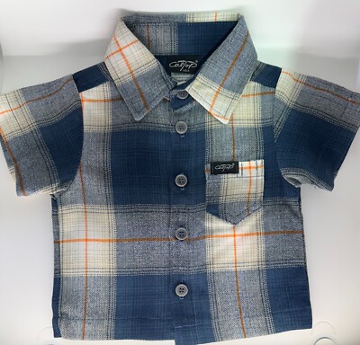 Cal Top Kids Blue Navy Tan Beige Orange Flannel dress shirt | eBay