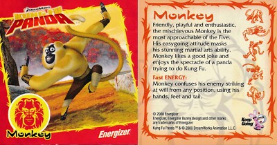 Kung Fu Panda Energizer Promo Mini Card 2x2" Single Monkey 2008 A2051 ...