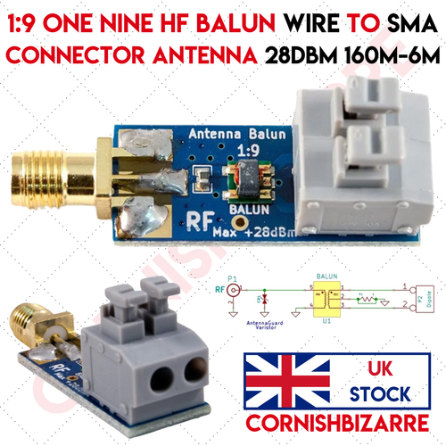 1:9 HF BALUN ONE NINE TINY LONG WIRE ANTENNA CONNECTOR RTL-SDR 28DBM ...