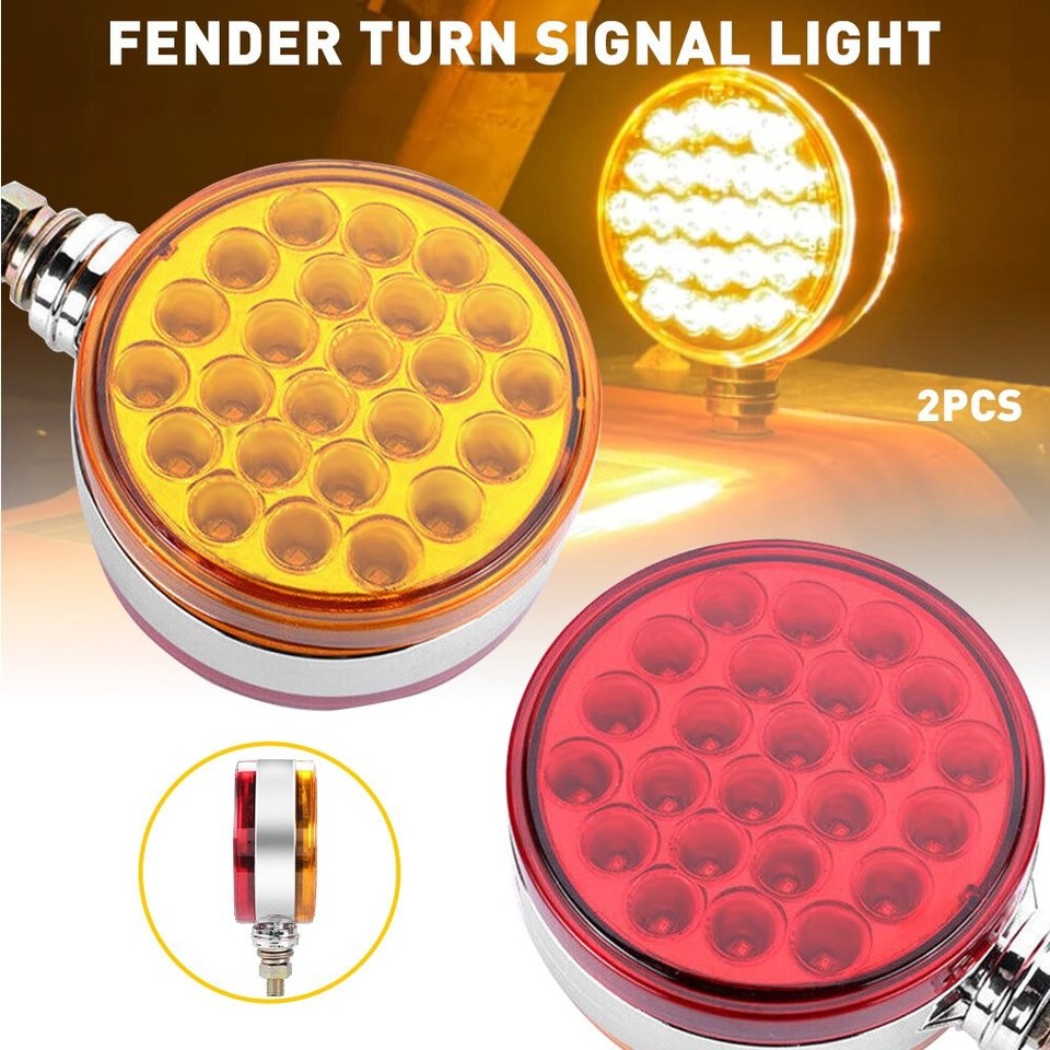 Round LED Red/Amber Fender Side Marker Light Turn Signal Light Brake ...