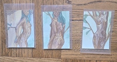 Lot of 3 ACEO Original Art Of Sexy Women Blended In Trees Nude 2.5x3.5 ...