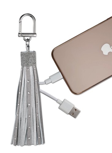 Swarovski Crystal Rhinestone Silver Leather Tassel Bag Charm USB iPhone ...