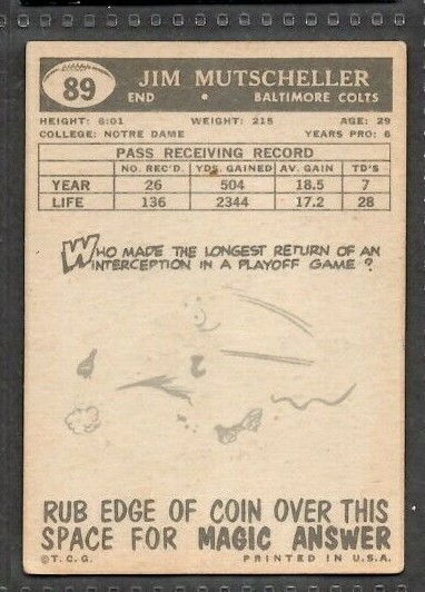 Topps #89 Jim Mutscheller Baltimore Colts Football card Signed ...