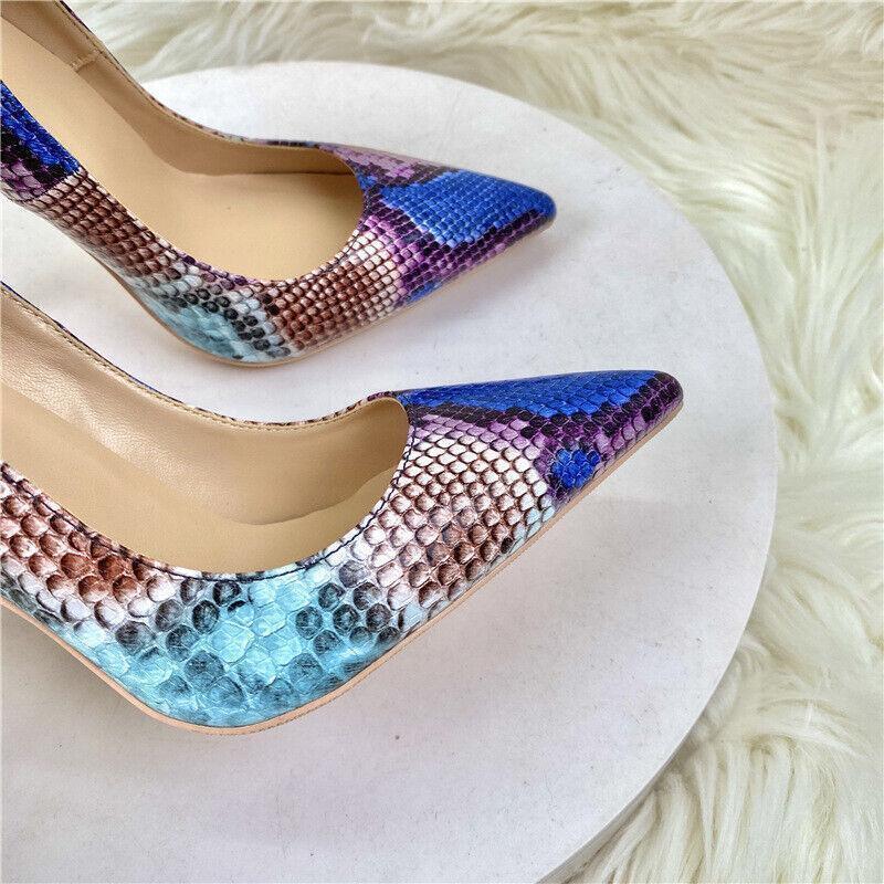 Chic Womens Snake Printed Slip on High Heels Pointed Toe Shoes Office ...