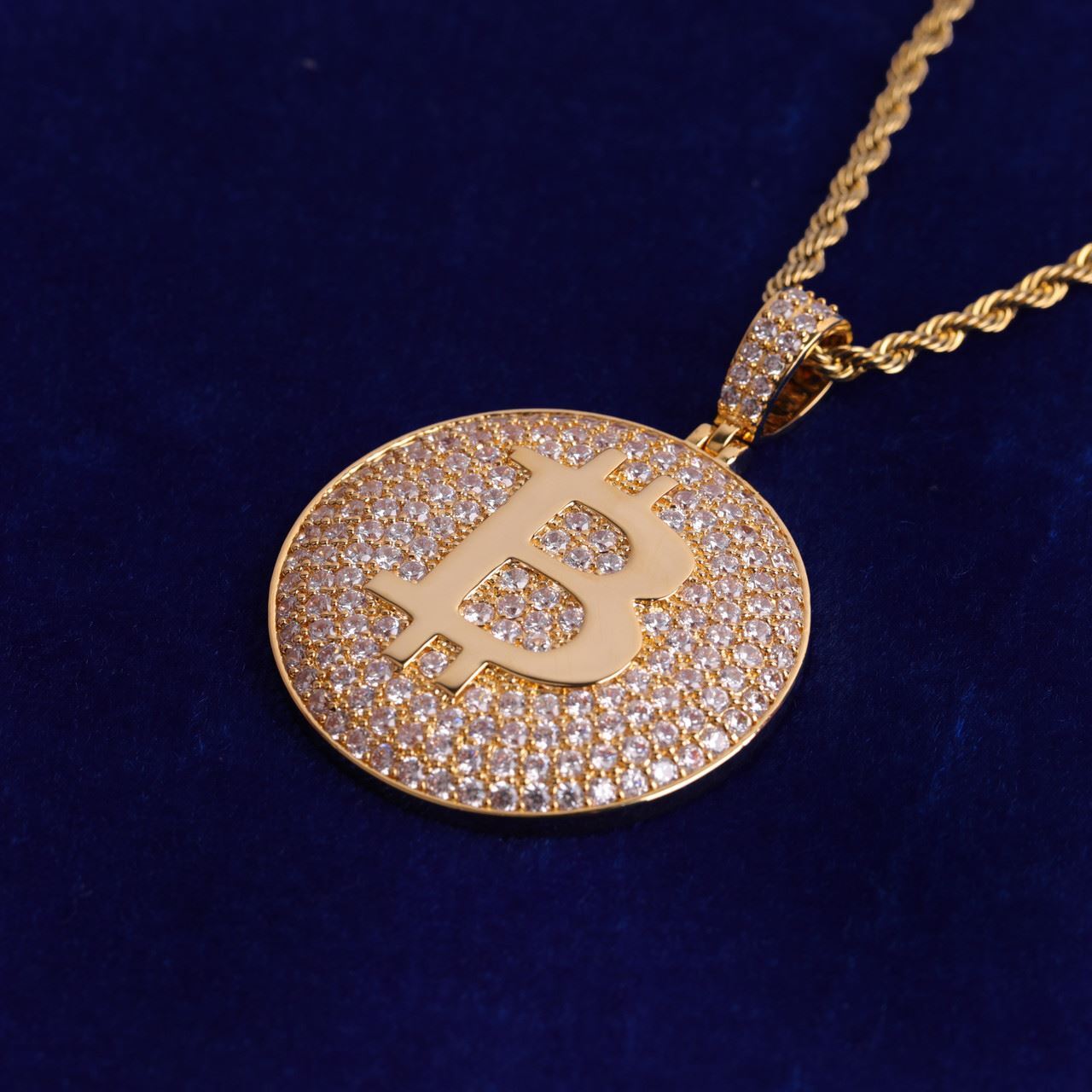 Mens Flooded Ice 5A Stone Bitcoin 24k 925 Silver Rose Gold Hip Hop ...