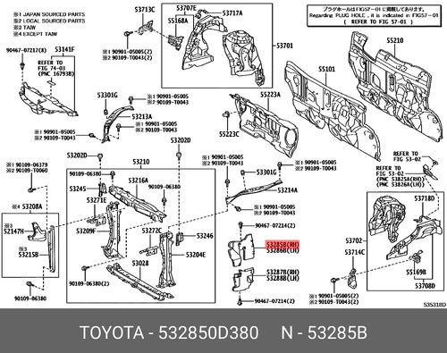 Genuine OE seal, radiator side air, no.1, 532850D380 for TOYOTA 53285 ...