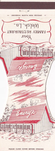 Emery's Restaurant Welsh Louisiana Matchbook Cover 1970's .. | eBay
