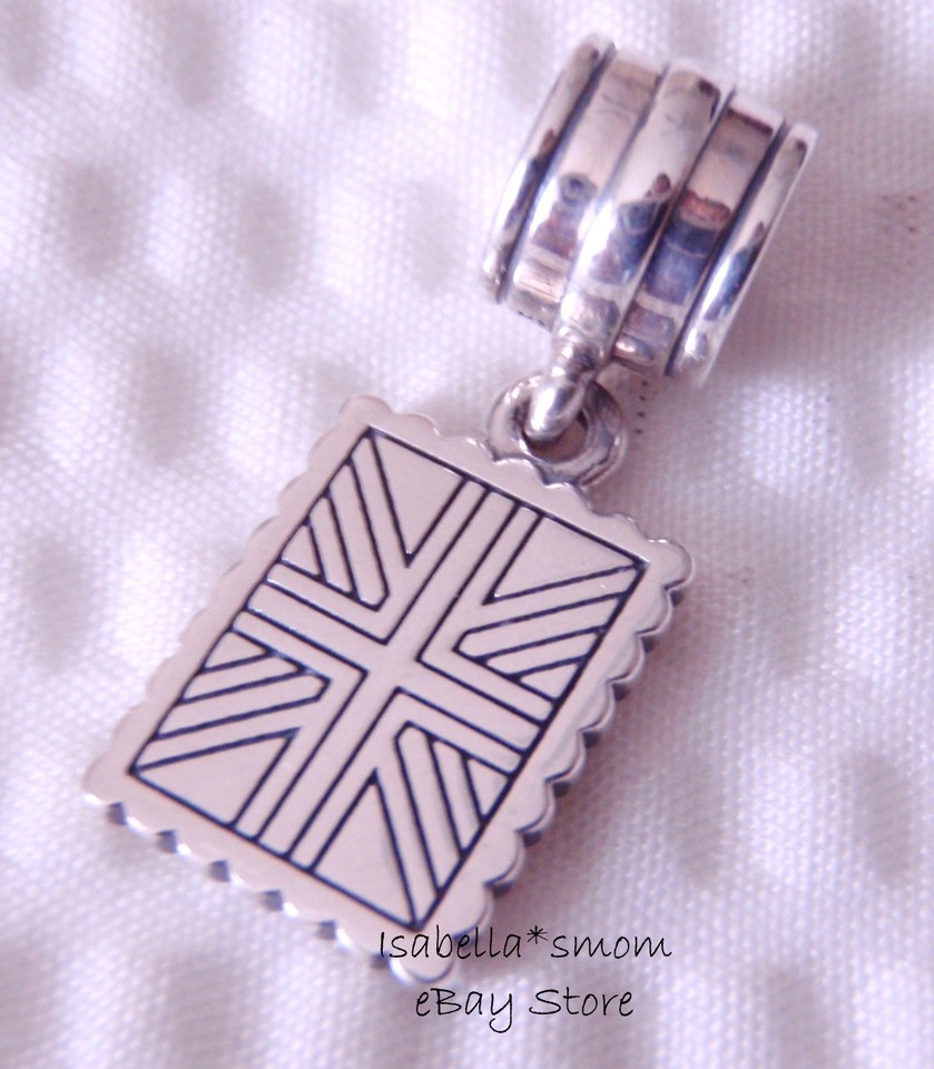 GREETINGS FROM LONDON Authentic PANDORA Silver Stamp/Postcard/Flag ...