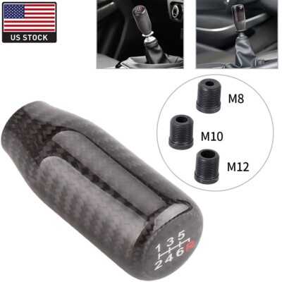 Real Black Carbon Fiber Manual Gear Shift Knob Shifter Lever 6 Speed ...