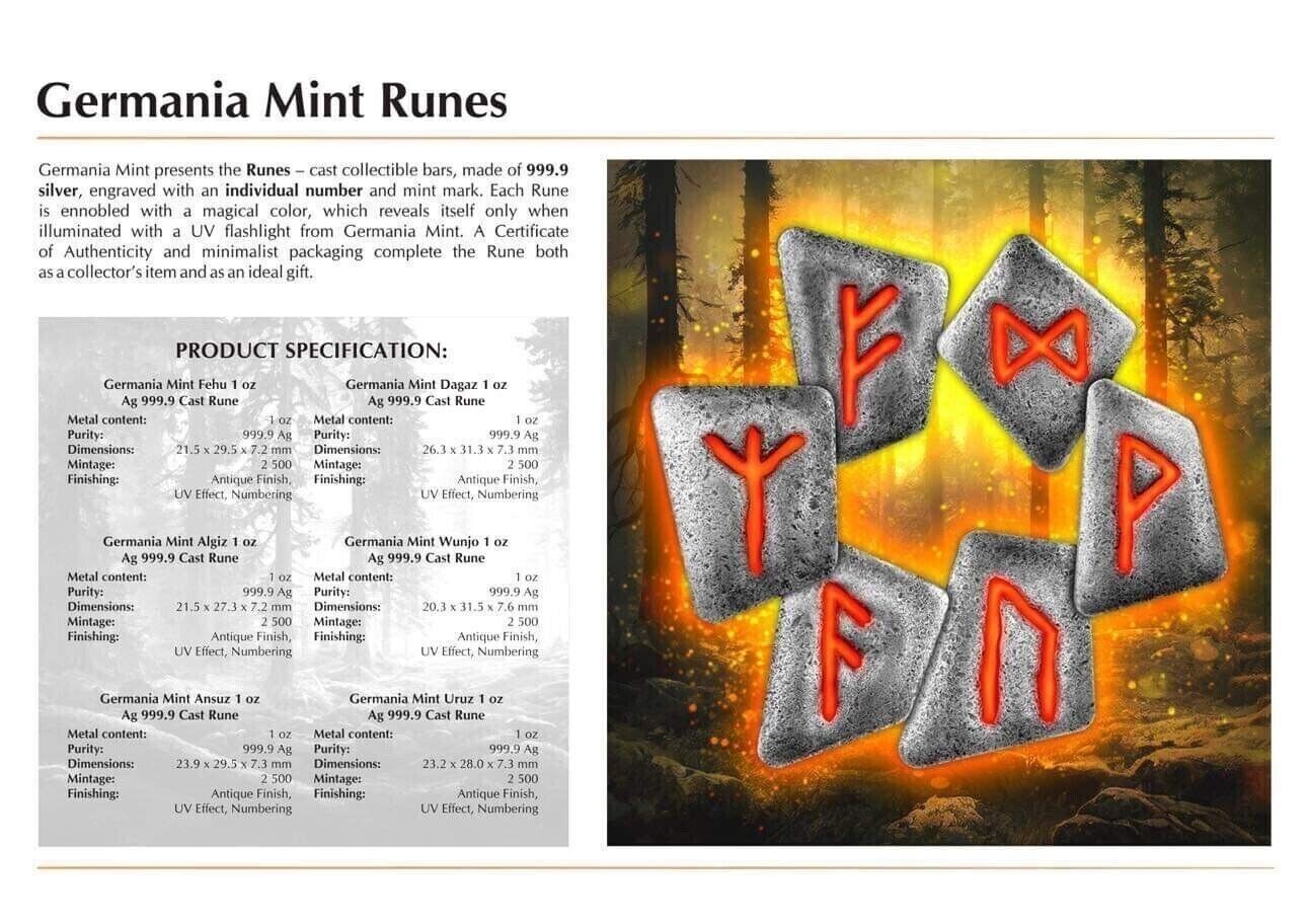 MATCHING SERIAL Germania Mint Runes Complete Set Of 6 1 oz Silver UV ...