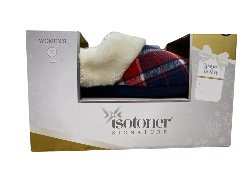 NEW Isotoner Womens Red Blue Plaid Boxed Slippers - Size XL 9.5-10.5 ...